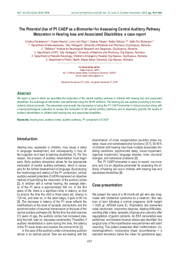 (PDF) The Potential Use of P1 CAEP as a Biomarker for Assessing Central ...