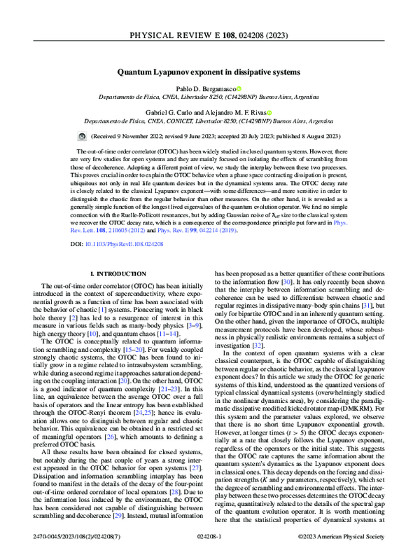 (PDF) Quantum Lyapunov exponent in dissipative systems | Alejandro Rivas - Academia.edu