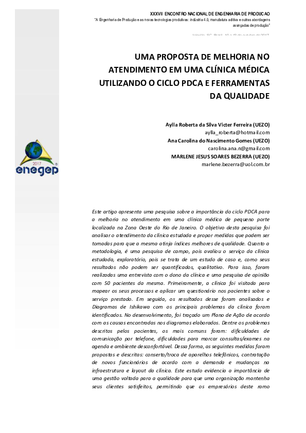 (PDF) Uma proposta de melhoria no atendimento em uma clínica médica ...