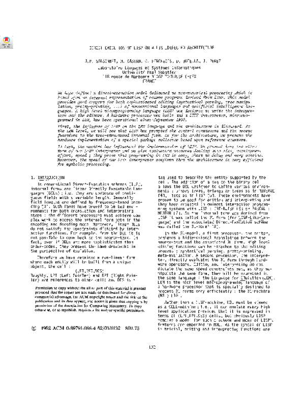 (PDF) Direct execution of lisp on a list_directed architecture
