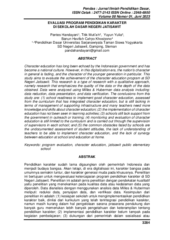 (PDF) Evaluasi Program Pendidikan Karakter DI Sekolah Dasar Negeri Jatisawit