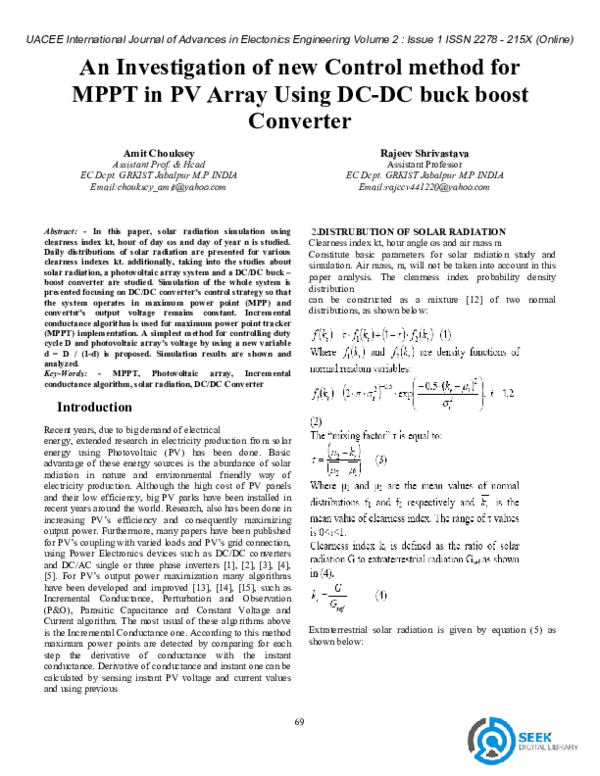 (PDF) An Investigation of New Control Method for MPPT in PV Array using DC-DC Buck Boost Converter