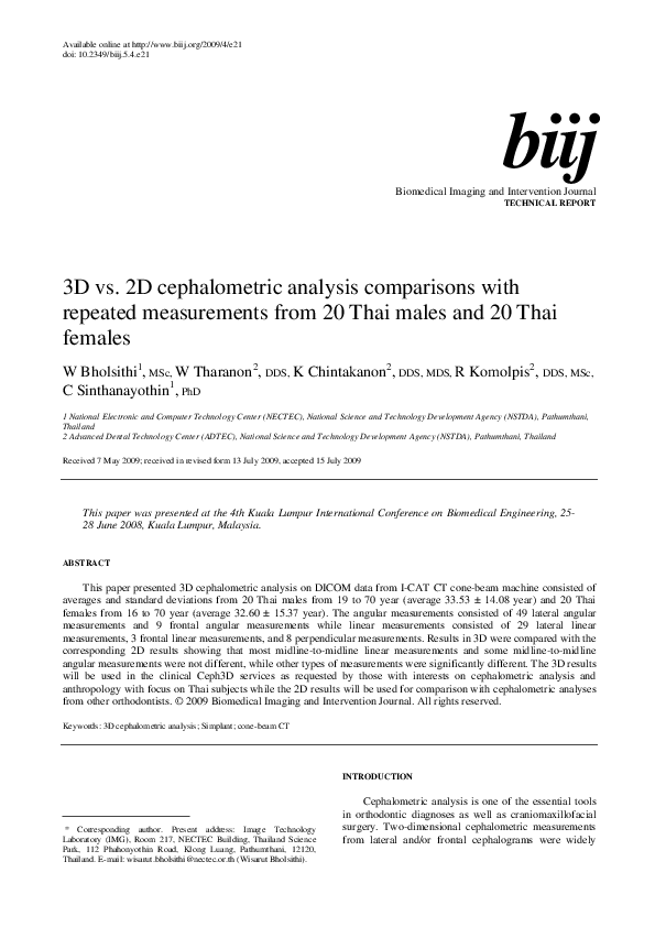 (PDF) 3D vs. 2D cephalometric analysis comparisons with repeated ...