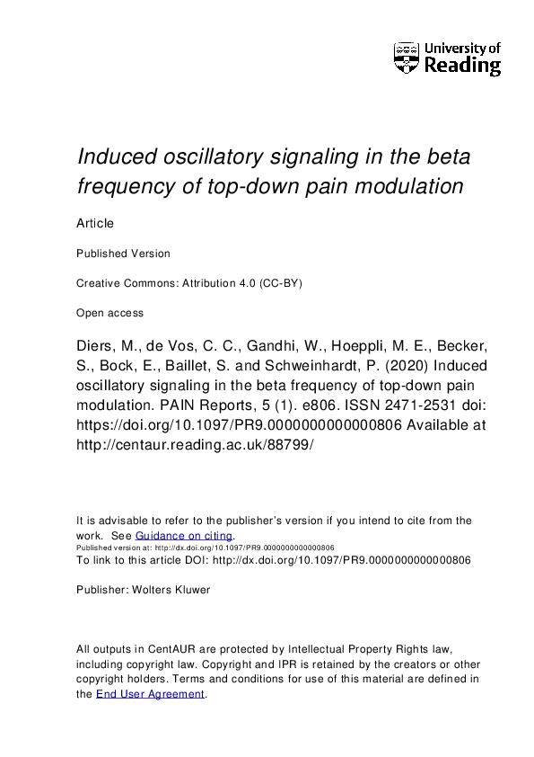 (PDF) Induced oscillatory signaling in the beta frequency of top-down pain modulation | Marie ...