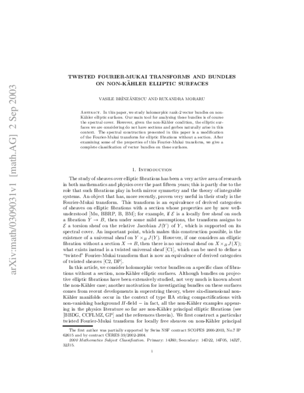 (PDF) Twisted Fourier-Mukai transforms and bundles on non-Kahler elliptic surfaces