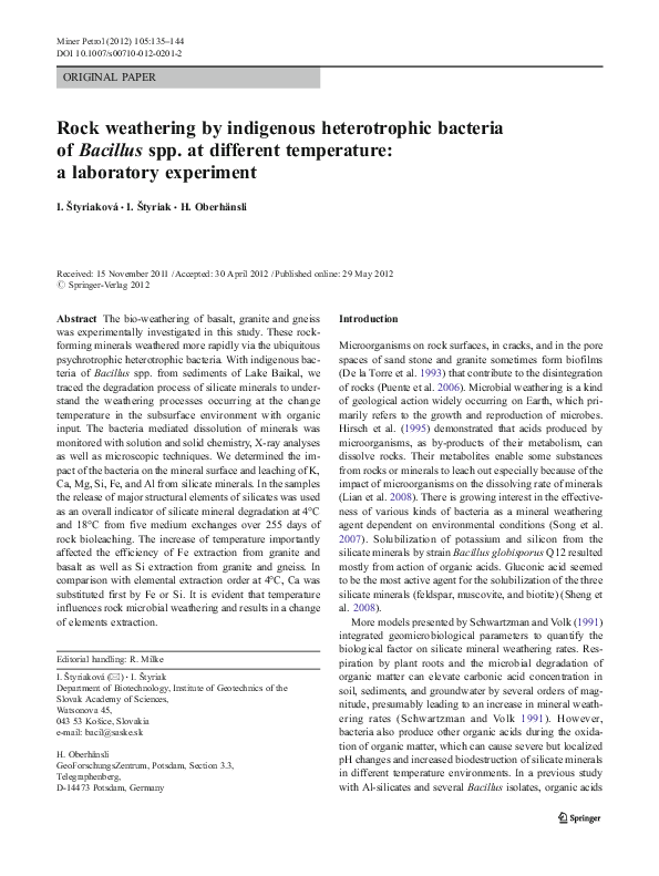(PDF) Rock weathering by indigenous heterotrophic bacteria of Bacillus ...