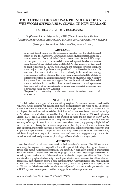 (PDF) Predicting the seasonal phenology of fall webworm ( Hyphantria ...