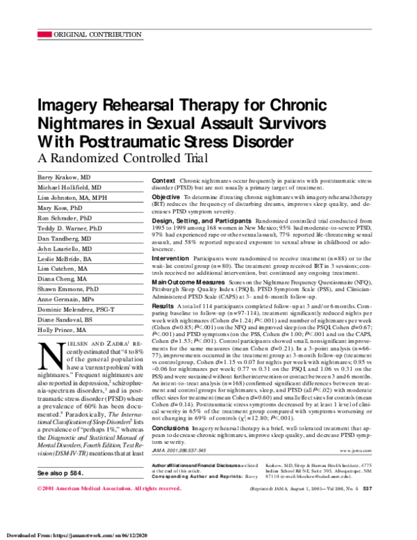 (PDF) Imagery Rehearsal Therapy for Chronic Nightmares in Sexual ...