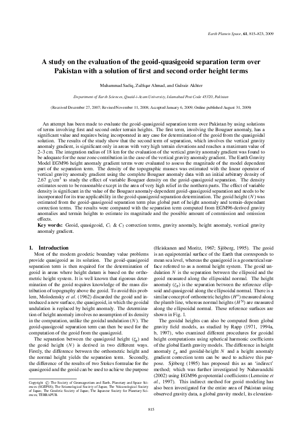 (PDF) A study on the evaluation of the geoid-quasigeoid separation term ...