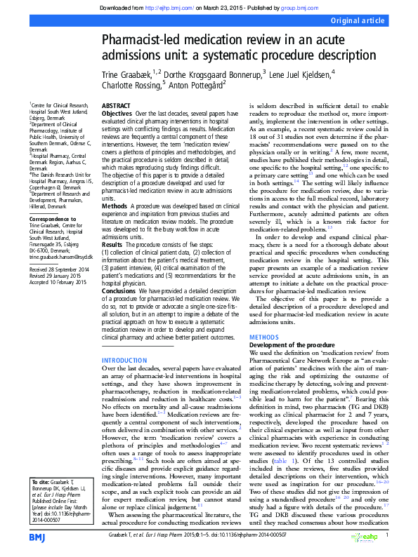 (PDF) Pharmacist-led medication review in an acute admissions unit: a ...