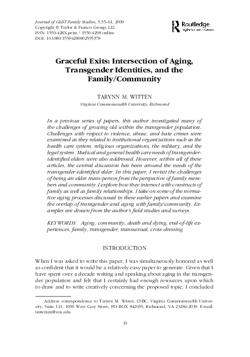 (PDF) Graceful Exits: Intersection of Aging, Transgender Identities, and the Family/Community