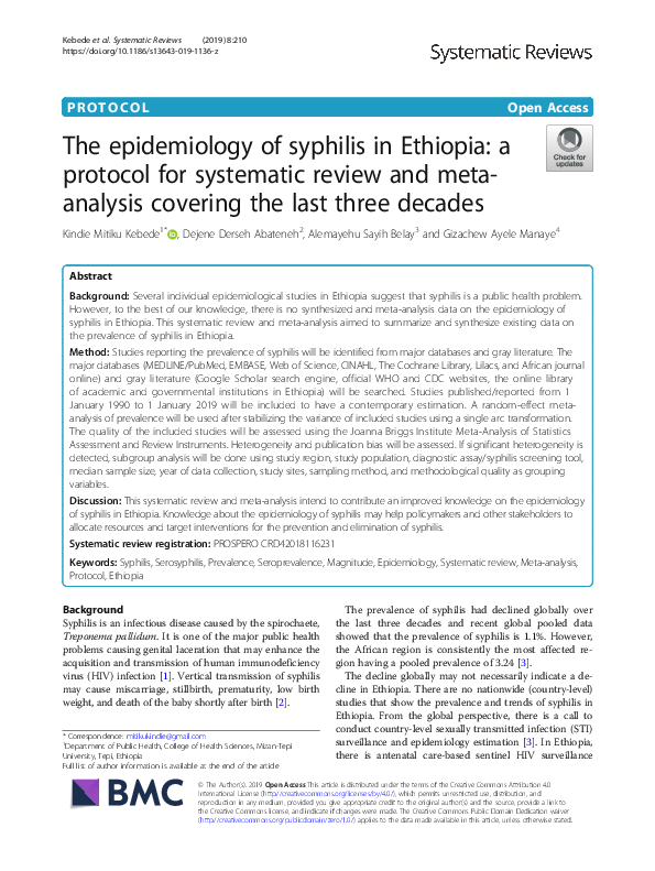 (PDF) The epidemiology of syphilis in Ethiopia: a protocol for ...