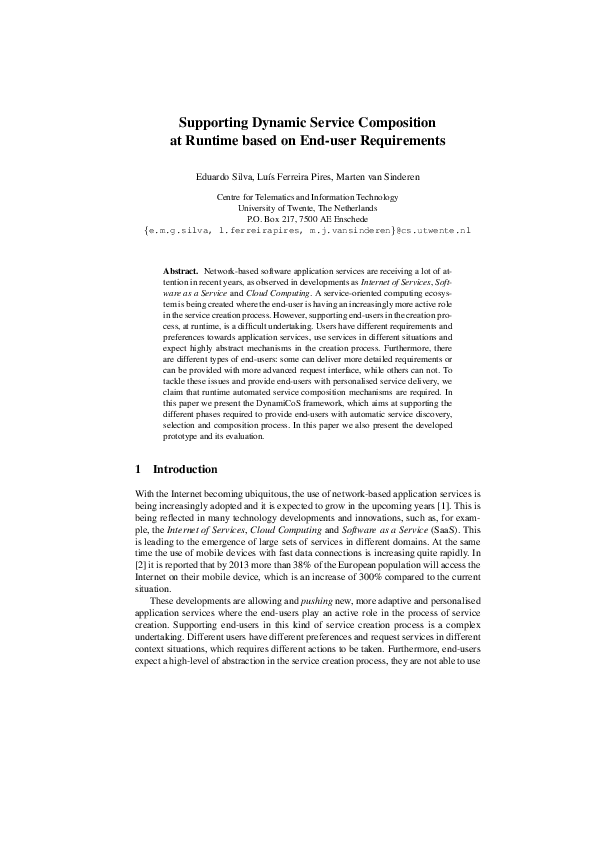 (PDF) Supporting dynamic service composition at runtime based on end-user requirements | Javier ...