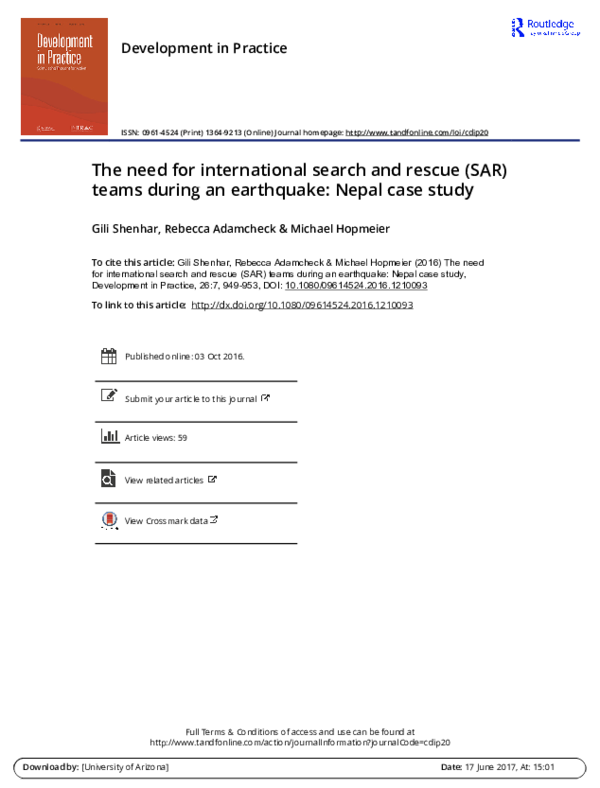 (PDF) The need for international search and rescue (SAR) teams during ...