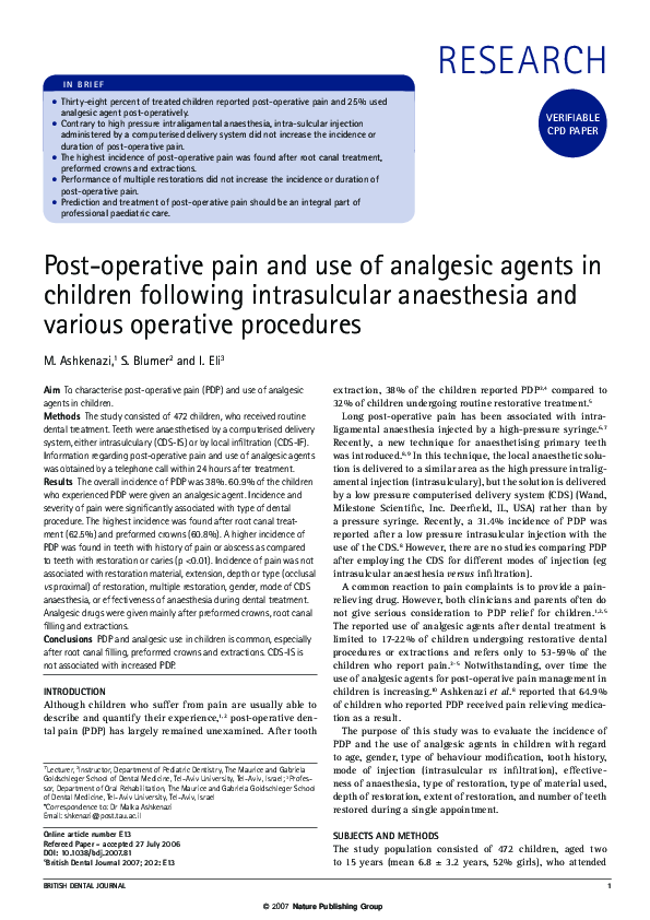 (PDF) Post-operative pain and use of analgesic agents following various ...