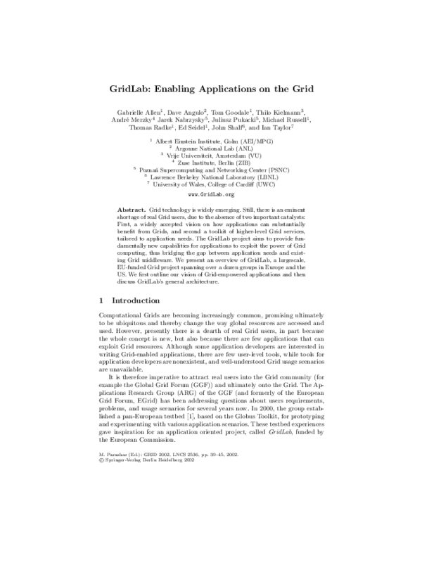 (PDF) GridLab: Enabling Applications on the Grid