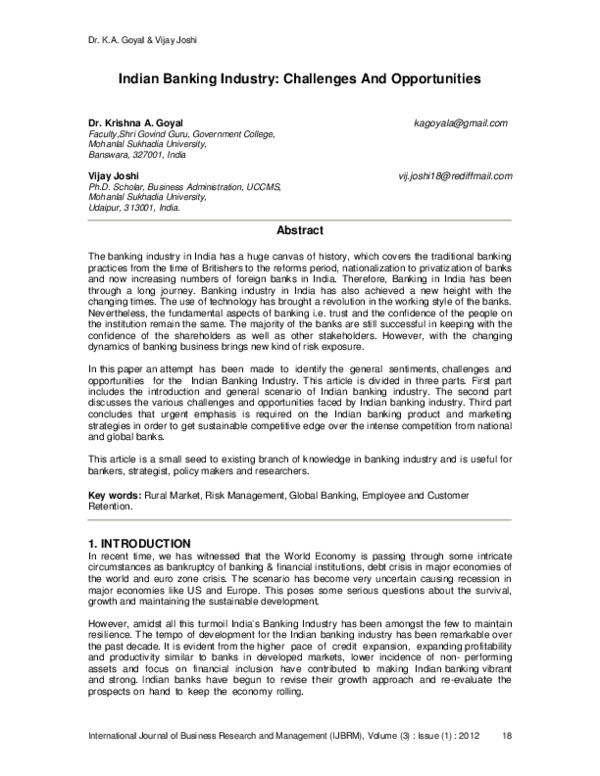 (PDF) Indian Banking Industry: Challenges and Opportunities
