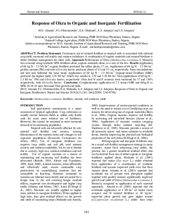 (PDF) Response of Okra to Organic and Inorganic Fertilization