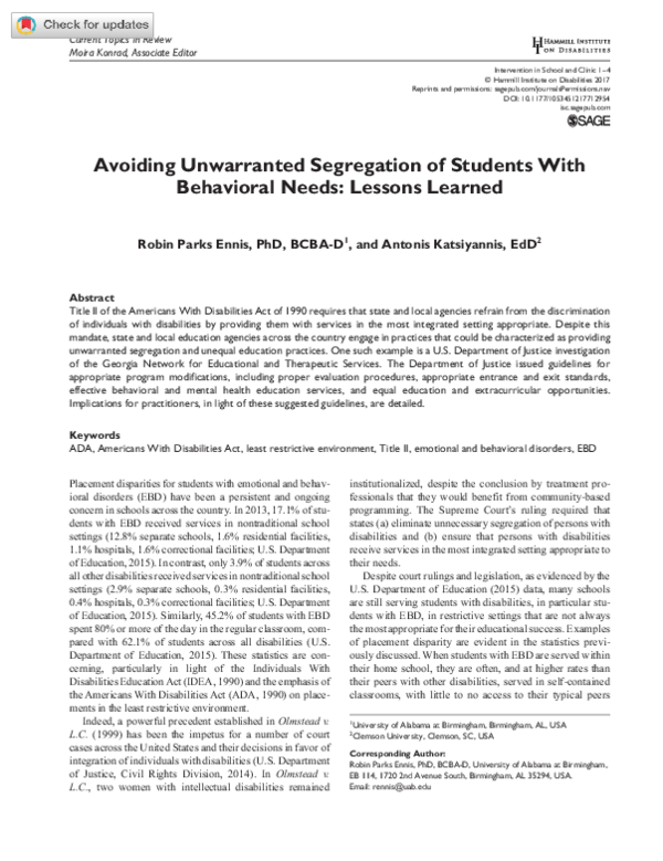 (PDF) Avoiding Unwarranted Segregation of Students With Behavioral ...