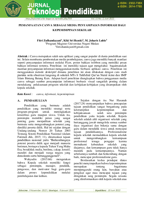 (PDF) Pemanfaatan Canva Sebagai Media Penyampaian Informasi Bagi Kepemimpinan Sekolah