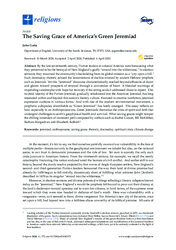 (PDF) The Saving Grace of America’s Green Jeremiad
