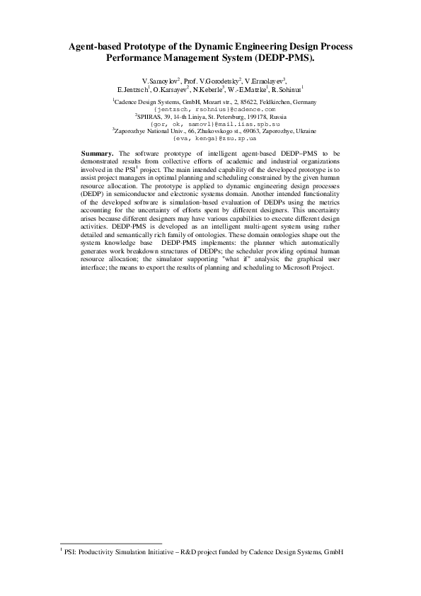 (PDF) Agent-based Prototype of the Dynamic Engineering Design Process Performance Management ...