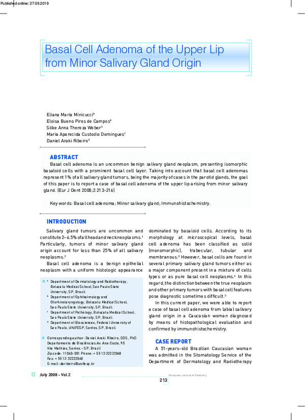 (PDF) Basal Cell Adenoma of the Upper Lip from Minor Salivary Gland Origin