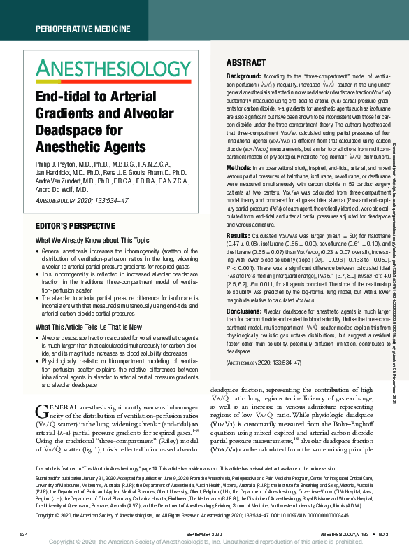 (PDF) End-tidal to Arterial Gradients and Alveolar Deadspace for ...
