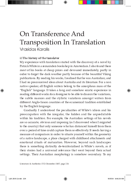 (PDF) On transference and transposition in translation