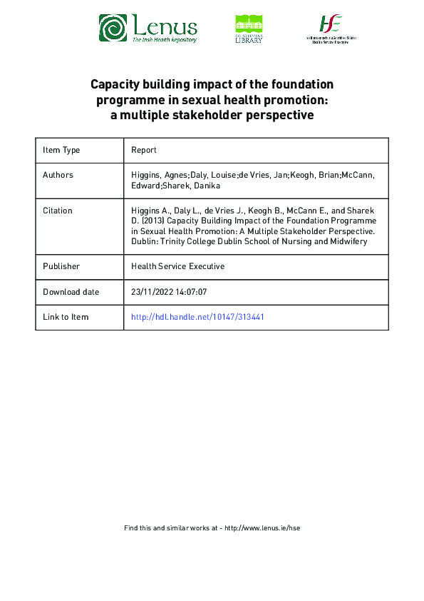 (PDF) Capacity Building Impact of the Foundation Programme in Sexual ...