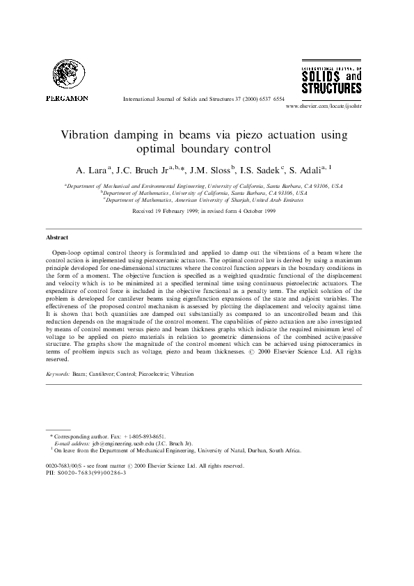 (PDF) Vibration damping in beams via piezo actuation using optimal boundary control