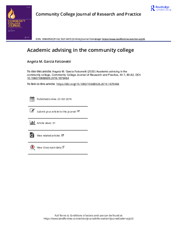 (PDF) Academic Advising in the Community College