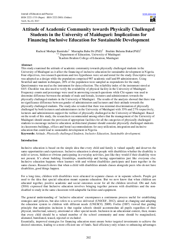 (PDF) Attitude of Academic Community towards Physically Challenged Students in the University of ...