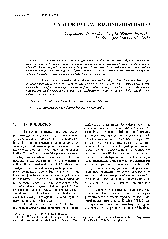 (PDF) EL VALOR DEL PATRIMONIO HISTÓRICO