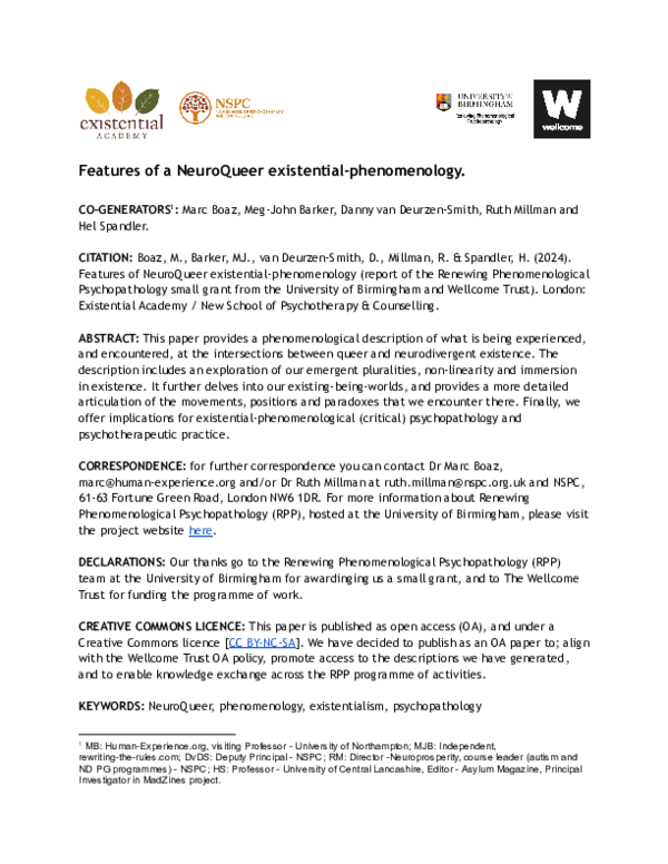 (PDF) Features of a NeuroQueer existential-phenomenology