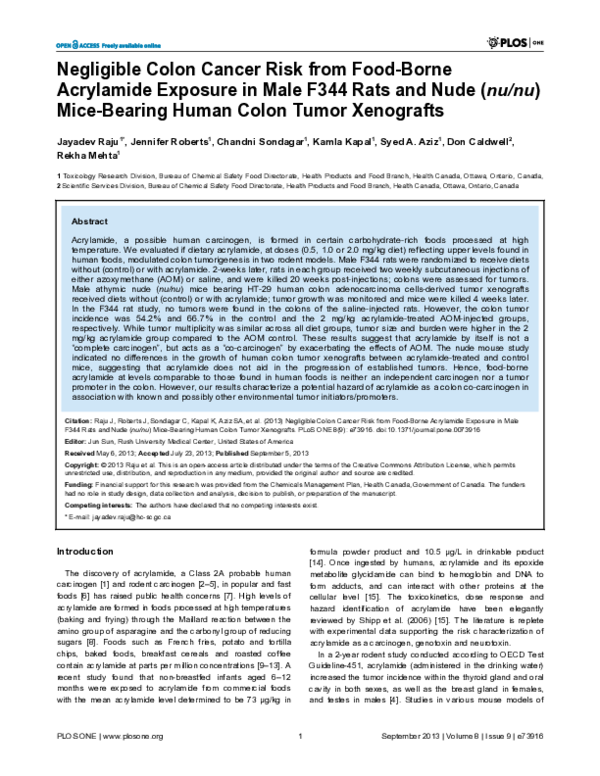 (PDF) Negligible colon cancer risk from food-borne acrylamide exposure ...