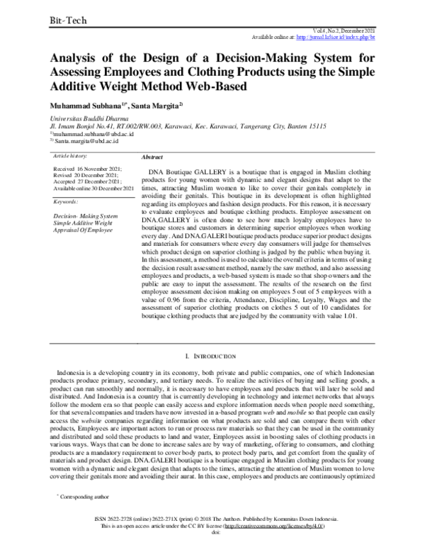 (PDF) Analysis of the Design of a Decision-Making System for Assessing ...