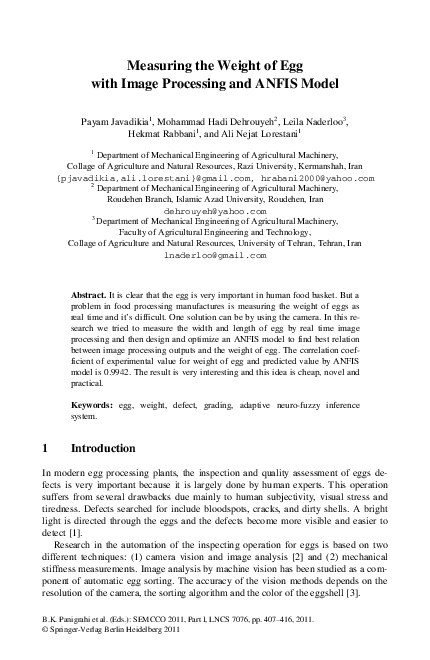 (PDF) Measuring the Weight of Egg with Image Processing and ANFIS Model