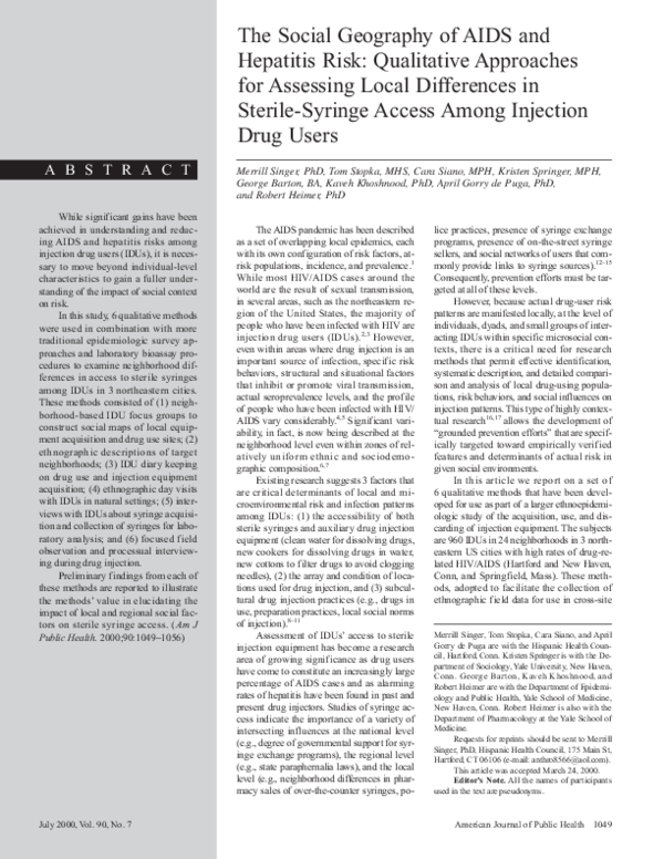 (PDF) The social geography of AIDS and hepatitis risk: qualitative ...