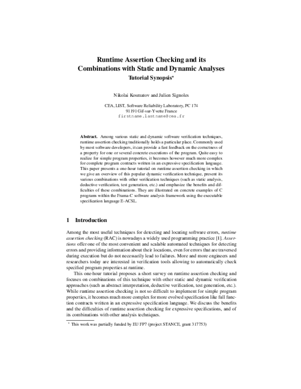 Pdf Runtime Assertion Checking And Its Combinations With Static And Dynamic Analyses