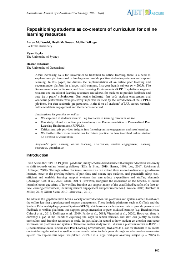 (PDF) Repositioning students as co-creators of curriculum for online ...