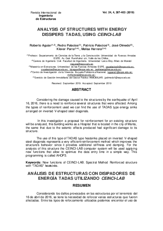 (PDF) Análisis De Estructuras Con Disipadores De Energía Tadas Utilizando Ceinci-Lab