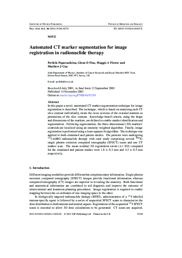 (PDF) Automated CT marker segmentation for image registration in ...