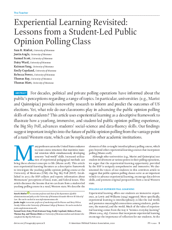 (PDF) Experiential Learning Revisited: Lessons from a Student-Led ...