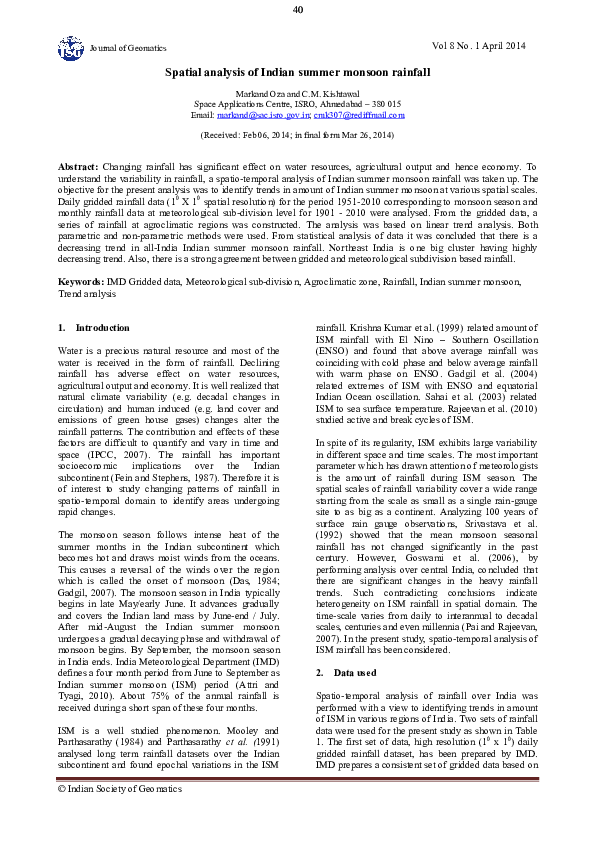 (PDF) Trends in Indian Summer Monsoon Rainfall