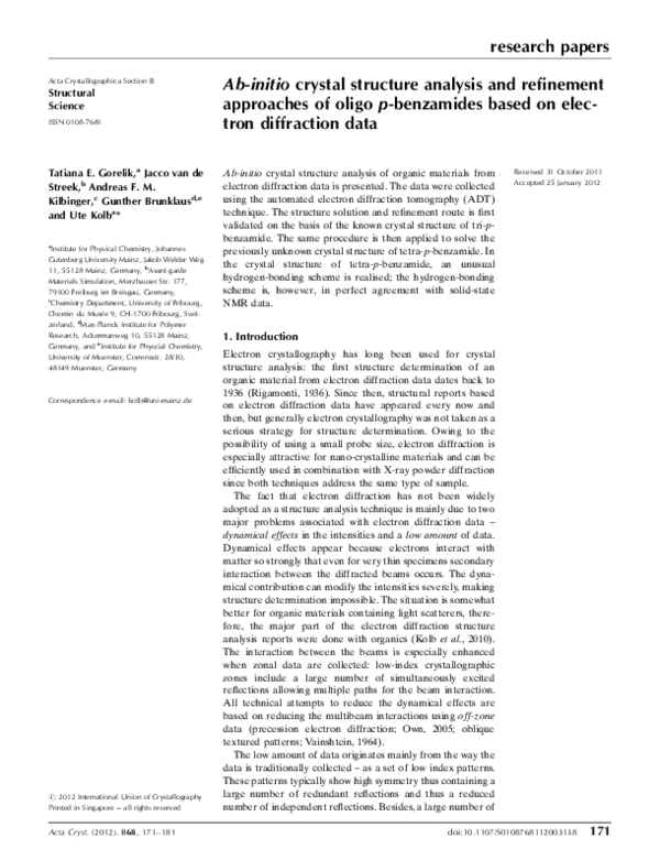 (PDF) Ab-initio crystal structure analysis and refinement approaches of oligo p-benzamides based ...