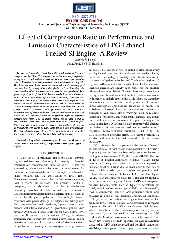 (PDF) Effect of compression ratio on the performance and emissions of a retrofitted SI engine ...