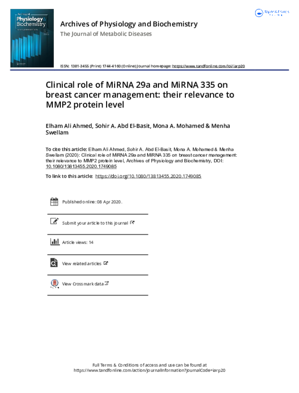 (PDF) Clinical role of MiRNA 29a and MiRNA 335 on breast cancer ...