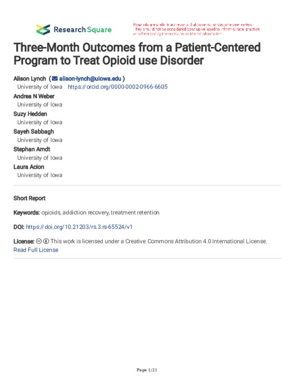 (PDF) Three-Month Outcomes from a Patient-Centered Program to Treat ...