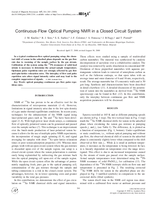 (PDF) Continuous-Flow Optical Pumping NMR in a Closed Circuit System | Julie Kneller - Academia.edu